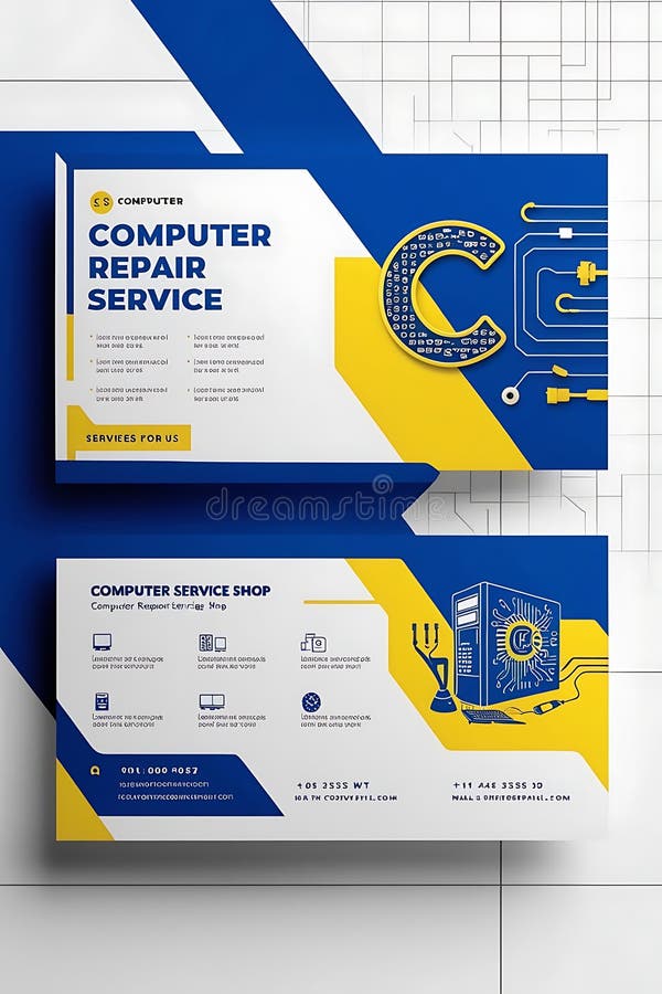 Computer Repair Service Flayer Banner Mockup Template Illustration ...