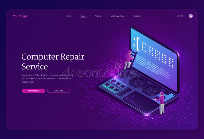 Computer Repair Service Isometric Landing Page Stock Vector ...