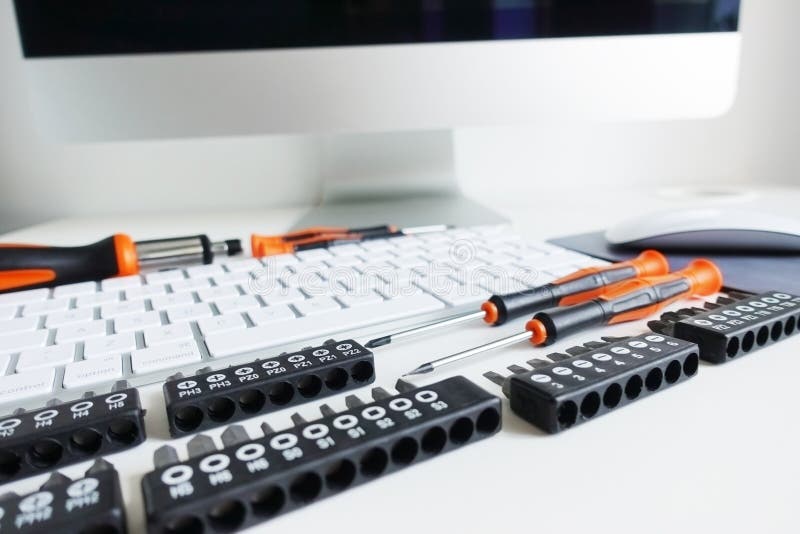 Computer Repair or Technical Support Concept with Work Tools and ...