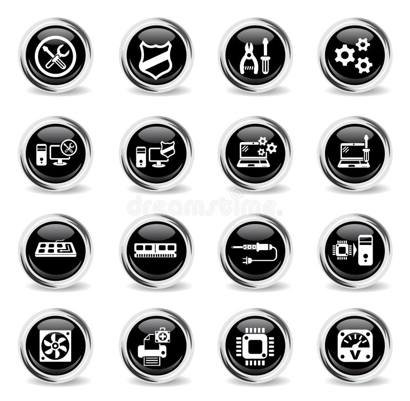 Computer repair icon set stock vector. Illustration of buttons - 126315307