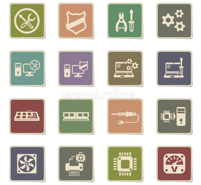 Computer repair icon set stock vector. Illustration of label - 121973115
