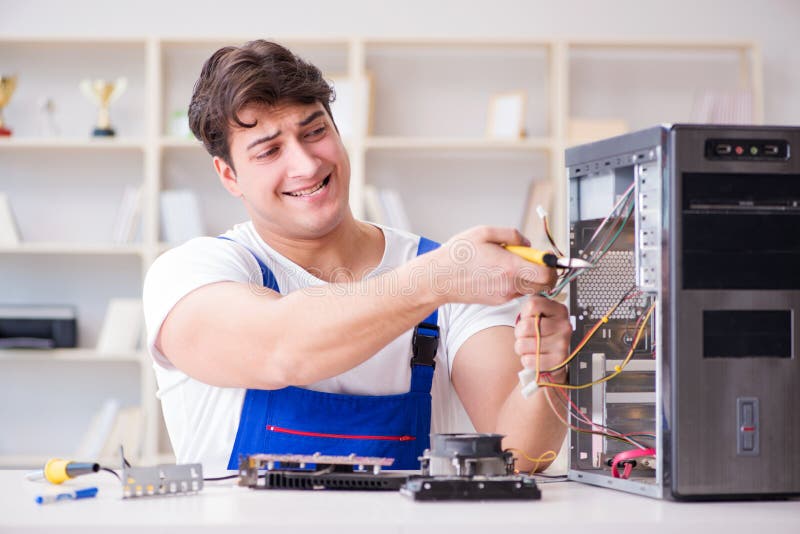 The Computer Repairman Repairing Desktop Computer Stock Photo - Image ...