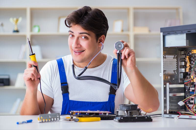 The Computer Repairman Repairing Desktop Computer Stock Image - Image ...