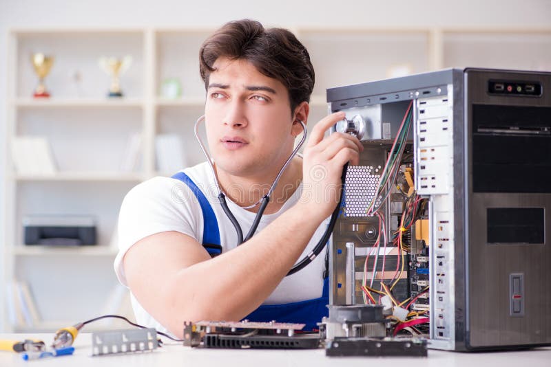 The Computer Repairman Repairing Desktop Computer Stock Image - Image ...