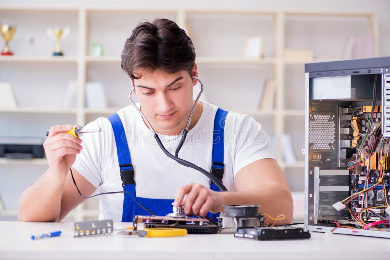 The Computer Repairman Repairing Desktop Computer Stock Photo - Image ...