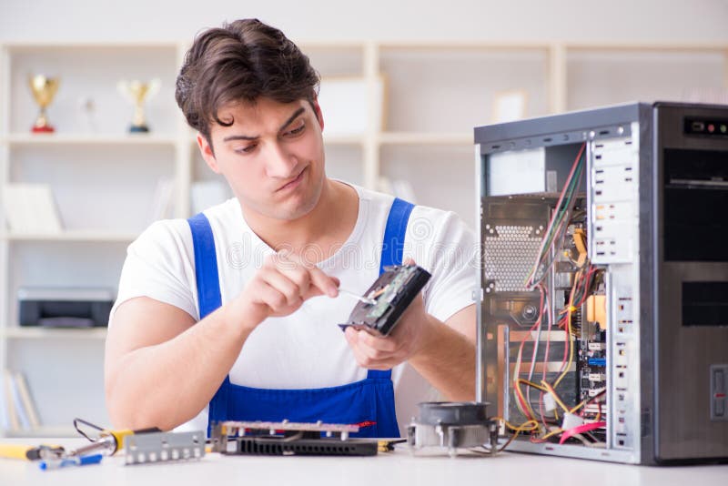 The Computer Repairman Repairing Desktop Computer Stock Image - Image ...