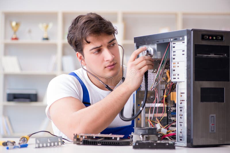 The Computer Repairman Repairing Desktop Computer Stock Photo - Image ...