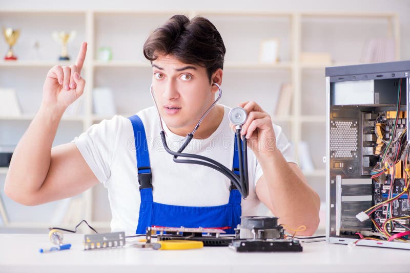 The Computer Repairman Repairing Desktop Computer Stock Photo - Image ...