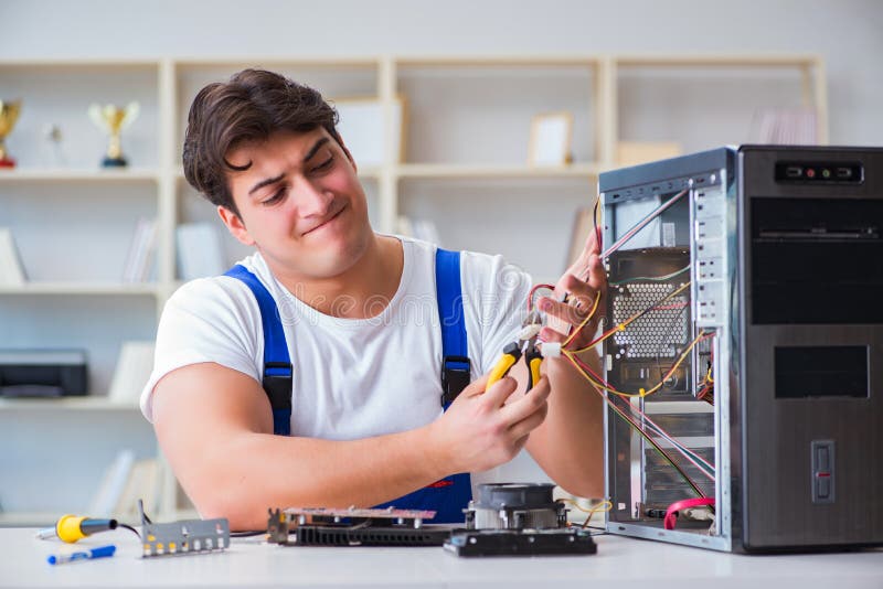 The Computer Repairman Repairing Desktop Computer Stock Photo - Image ...