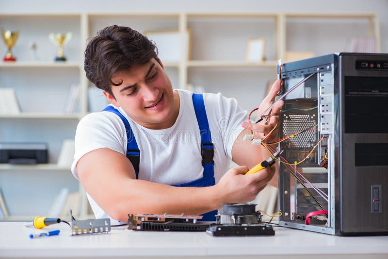 The Computer Repairman Repairing Desktop Computer Stock Image - Image ...