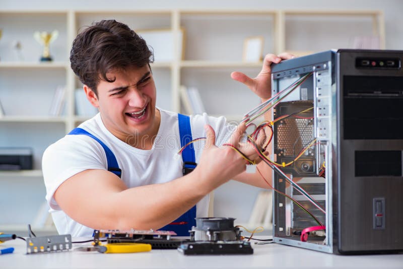 The Computer Repairman Repairing Desktop Computer Stock Image - Image ...