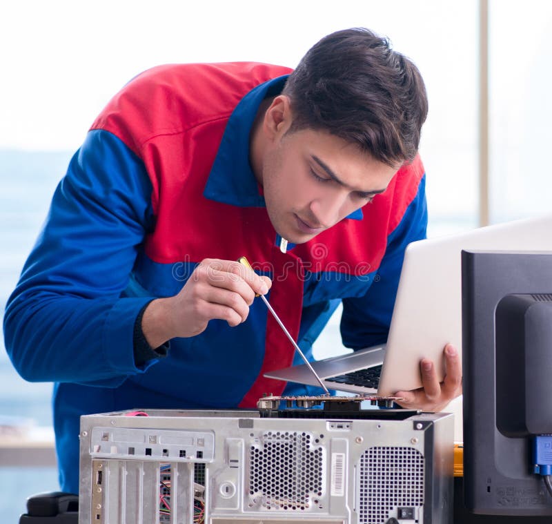 Computer Repairman Specialist Repairing Computer Desktop Stock Image ...