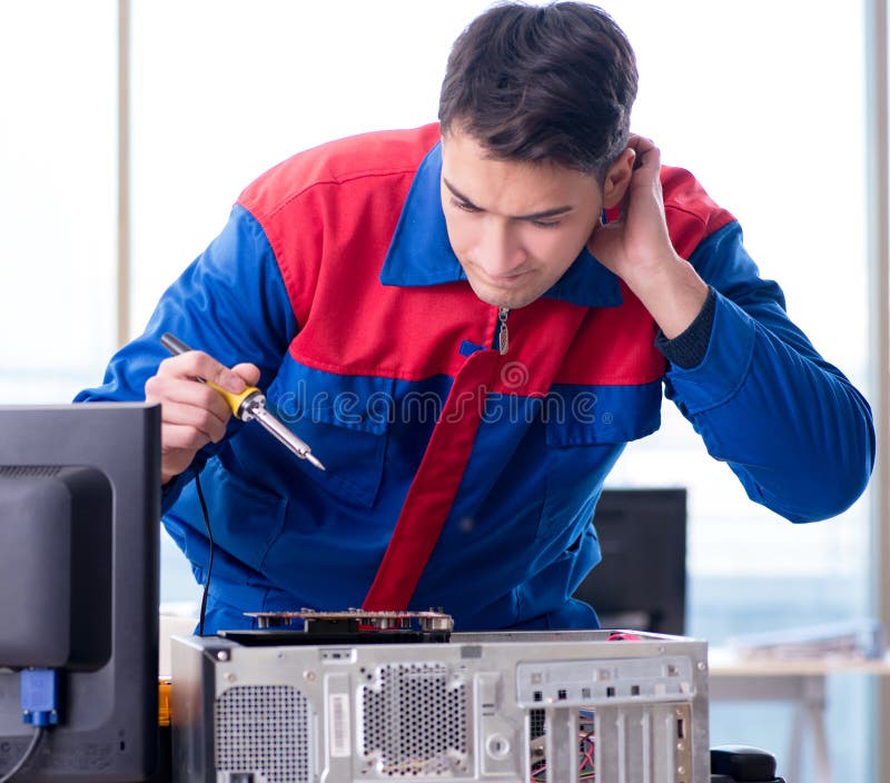 Computer Repairman Specialist Repairing Computer Desktop Stock Photo ...