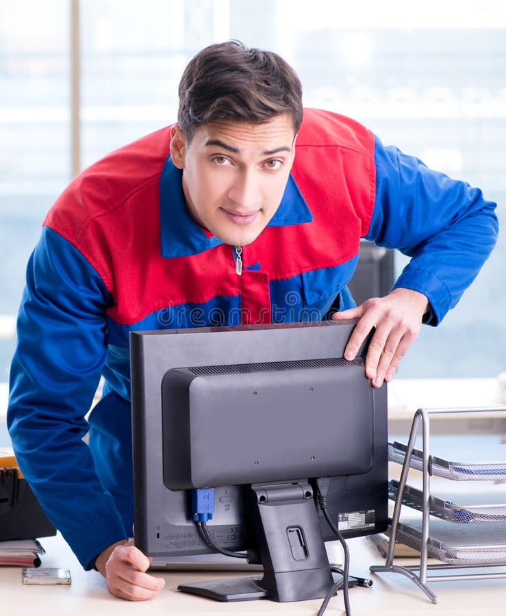 Computer Repairman Specialist Repairing Computer Desktop Stock Photo ...