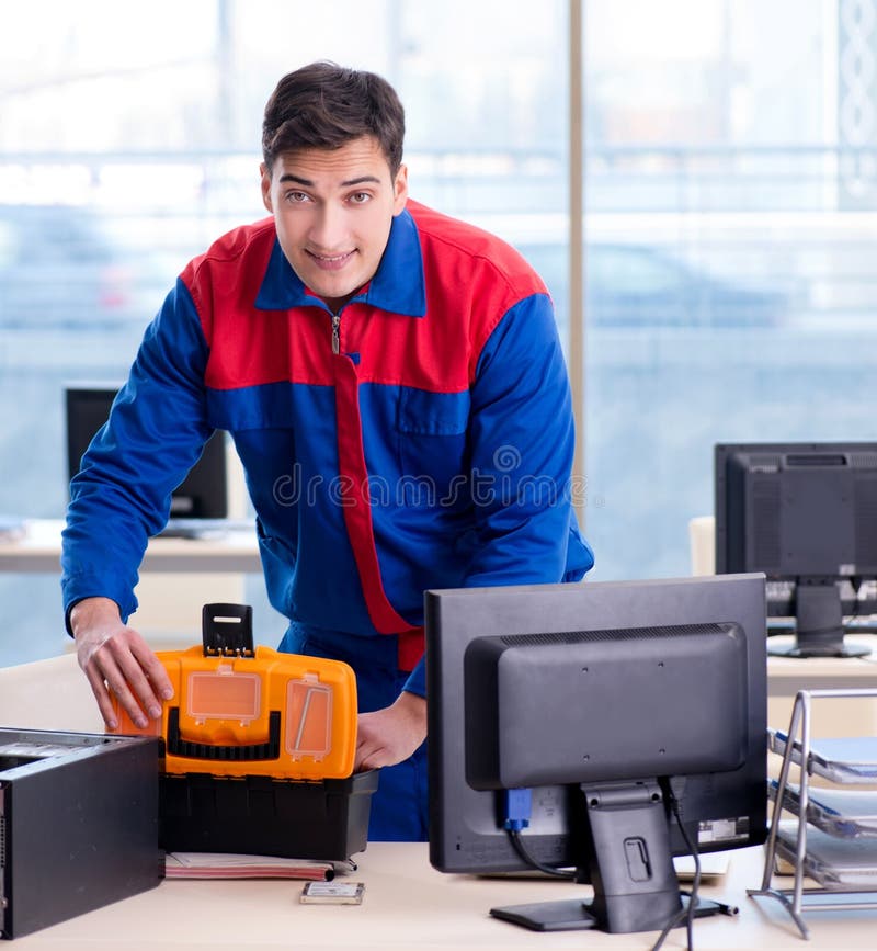 Computer Repairman Specialist Repairing Computer Desktop Stock Image ...