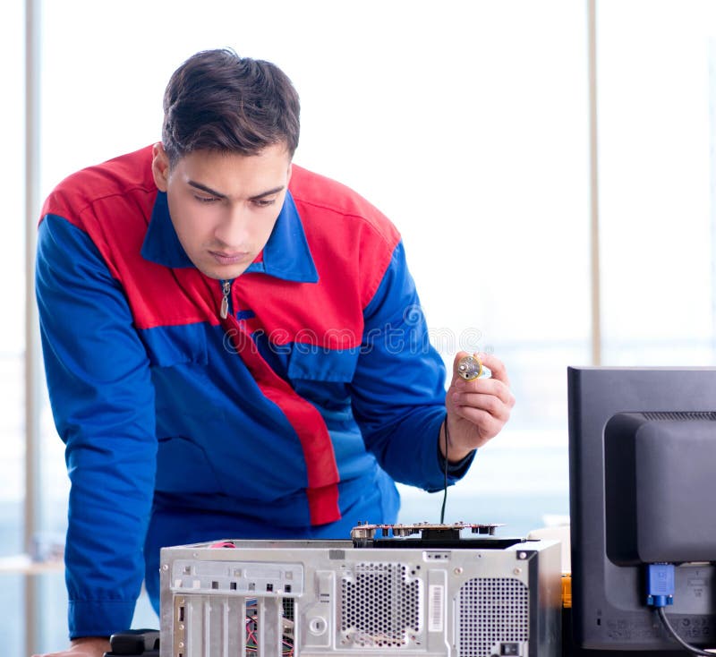 Computer Repairman Specialist Repairing Computer Desktop Stock Photo ...