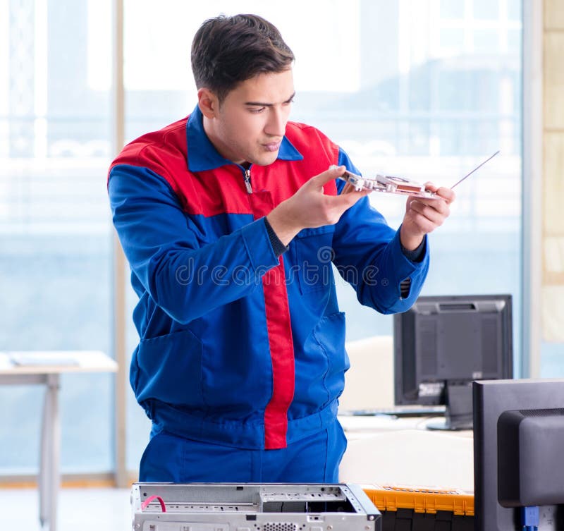 Computer Repairman Specialist Repairing Computer Desktop Stock Image ...