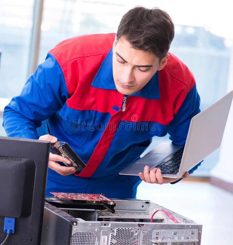 Computer Repairman Specialist Repairing Computer Desktop Stock Image ...