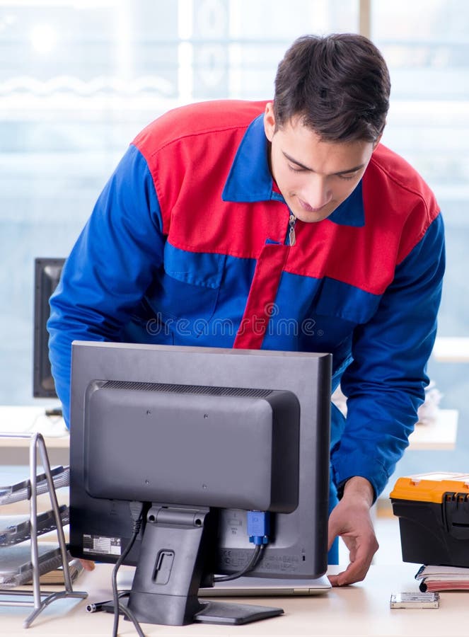 The Computer Repairman Specialist Repairing Computer Desktop Stock ...