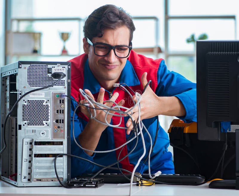 Computer Repairman Working on Repairing Computer in it Workshop Stock ...
