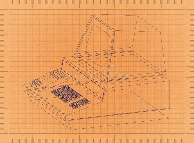 Retro Computer Architect Blueprint Stock Illustration - Illustration of ...
