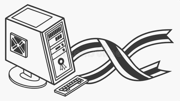 Computer and Ribbon, Technology and Digital Device Symbol Vector Design ...
