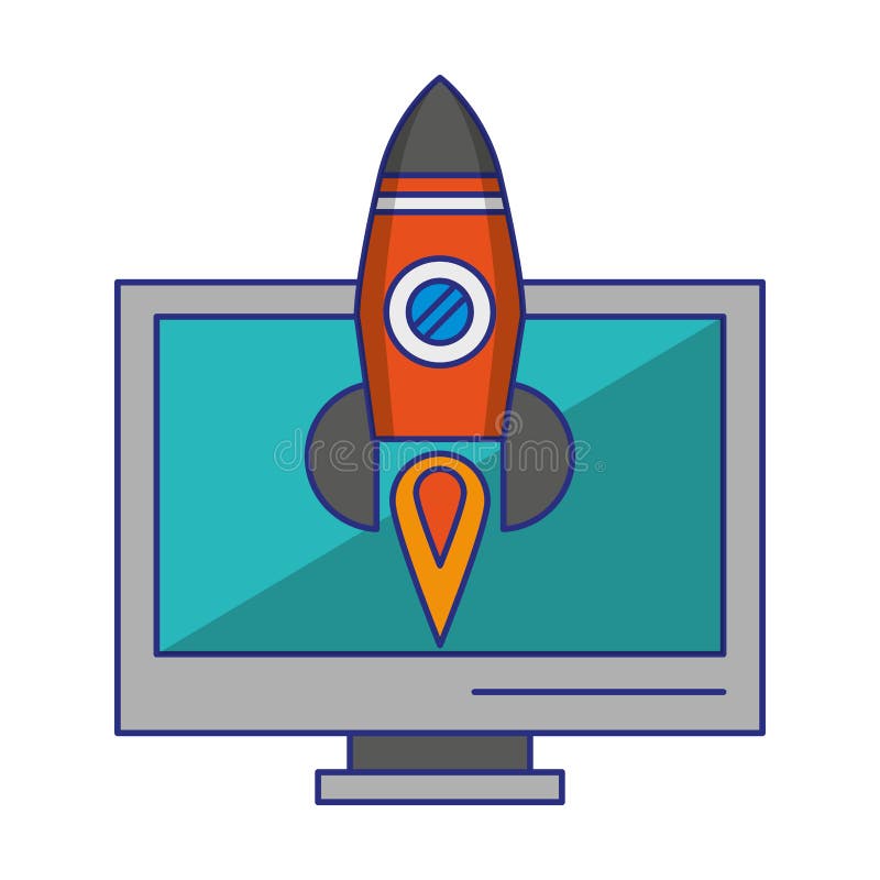 Computer and rocket stock vector. Illustration of digital - 146280616