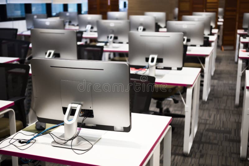 Group of Computer in a Computer Lab. Stock Photo - Image of internet ...