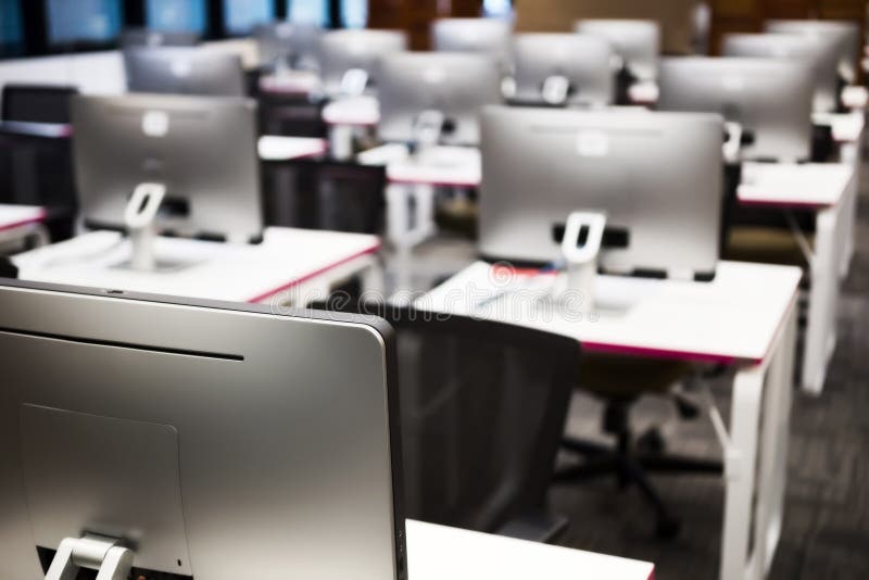Group of Computer in a Computer Lab. Stock Photo - Image of internet ...