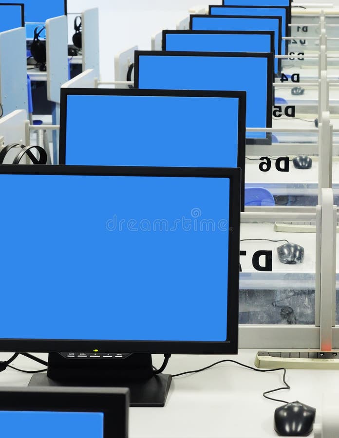 Computer room blue screen stock photo. Image of black - 14913444