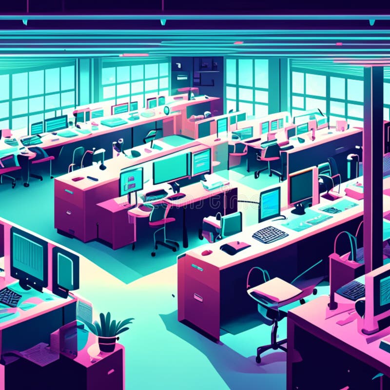 Computer Room with Computers, 3d Render Illustration. Computer Room ...