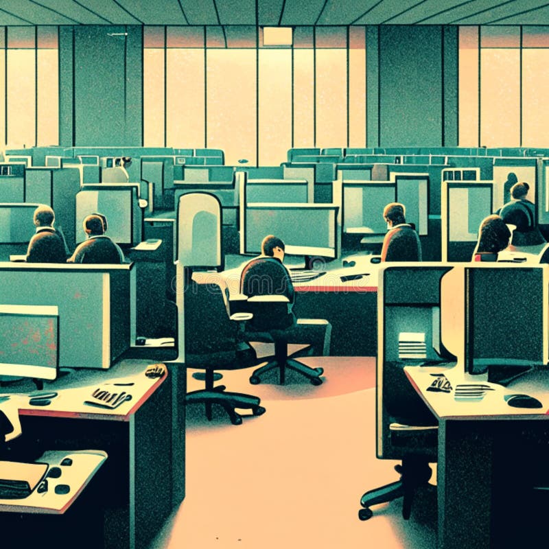 Computer Room with Computers and People Silhouettes. 3d Rendering Stock ...