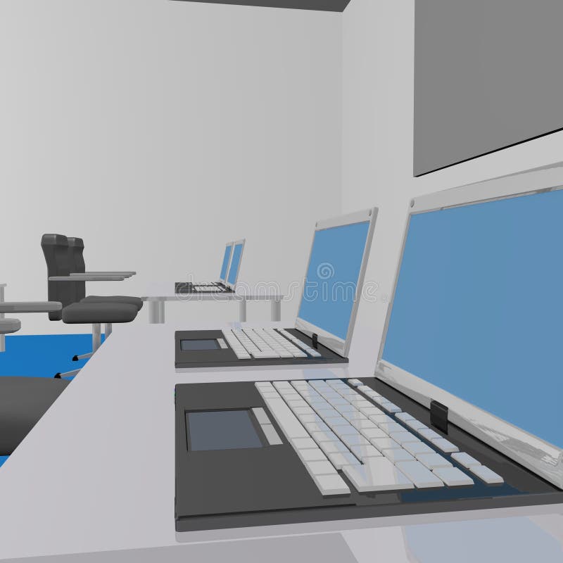 A Computer Room with Several Monitors and Chairs in it. Generative AI ...