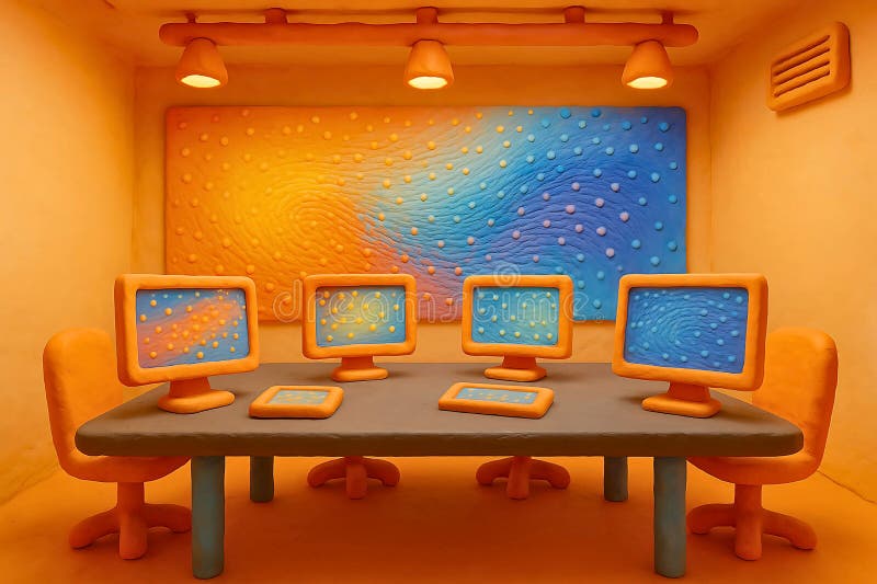 A Computer Room with Several Monitors and Chairs in it. Generative AI ...