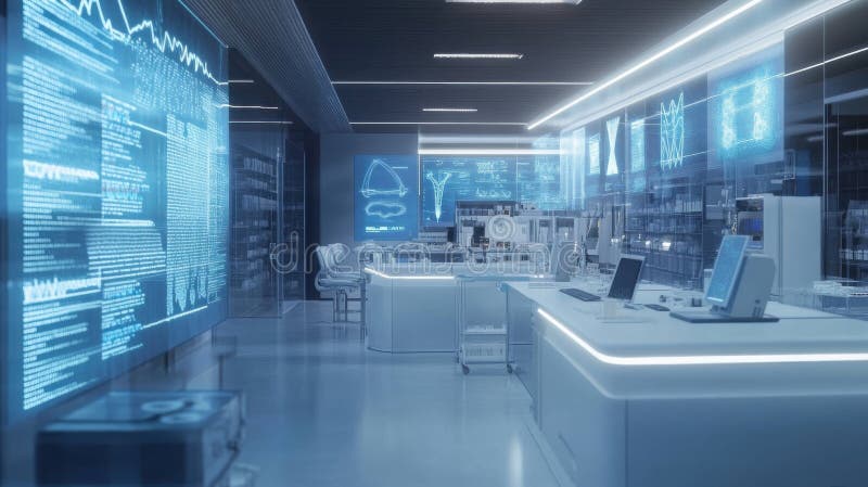 A Computer Room with a Large Screen Displaying a Graph of Some Sort ...