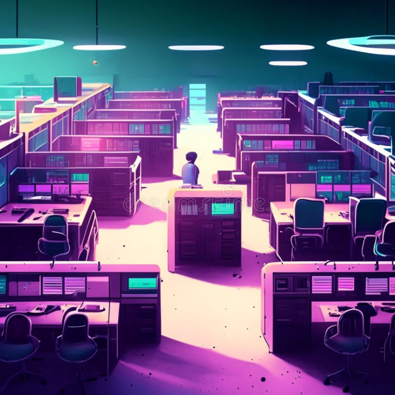 A Computer Room with a Lot of Computers. 3d Rendering Stock ...