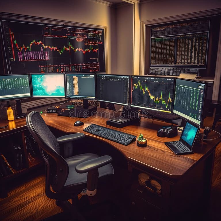 Computer Room with a Lot of Stock Market Data. 3d Rendering Stock ...