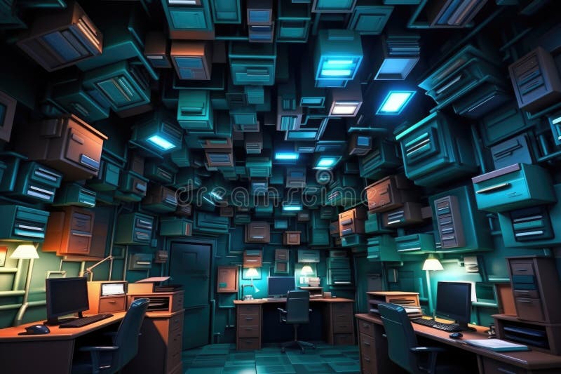 A Computer Room with Lots of Boxes and Computers, AI Stock Illustration ...