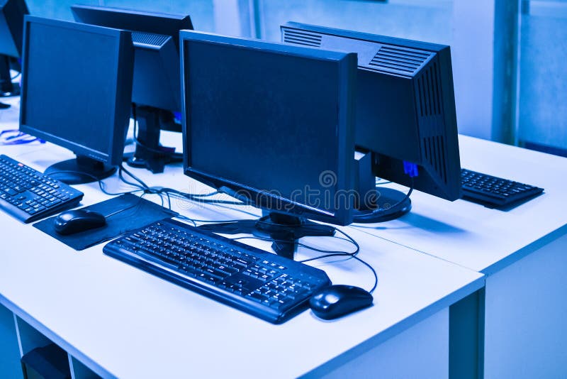 Computer room blue screen stock photo. Image of black - 14913444