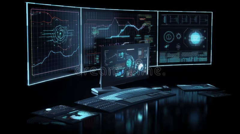 A Computer Room with Multiple Monitors and a Display of Data. AI Stock ...