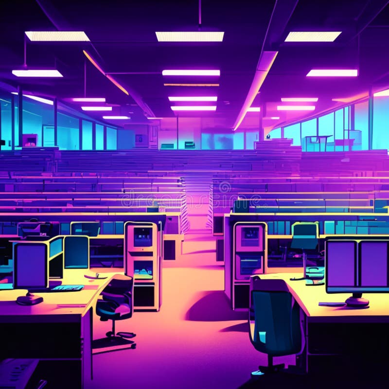 Computer Room at Night, 3d Rendering. Computer Room at Night Generative ...