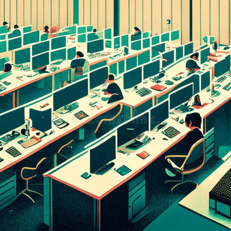 Computer Room with People Working on Computers. 3d Render Illustration ...