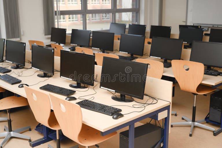 Computer Room for Pupils and Students in a School Computer Lab Stock ...