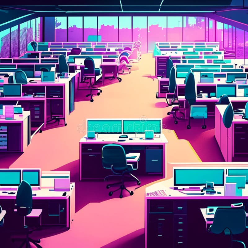 Computer Room with Rows of Computer Monitors, 3d Rendering. Computer Digital Drawing Stock ...