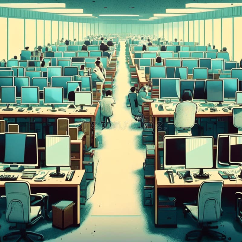 Computer Room with Rows of Computers. 3d Rendering, 3d Illustration Stock Illustration ...