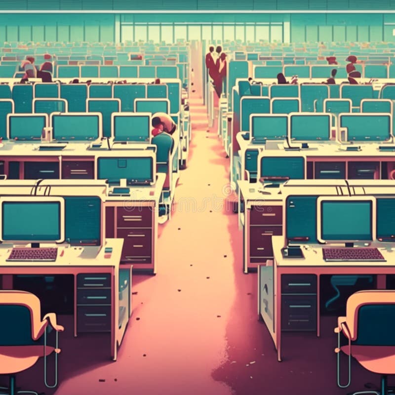 Computer Room with Rows of Computers. 3d Rendering, 3d Illustration Stock Illustration ...