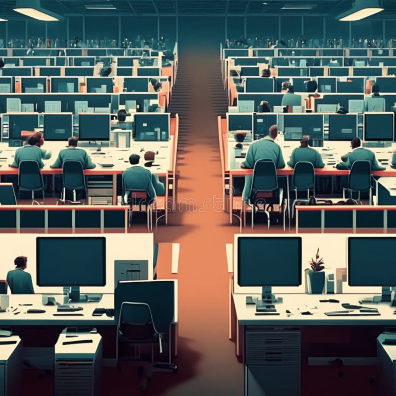 Computer Room with Rows of Computers, 3d Rendering, Toned Image Generative AI Stock Illustration ...