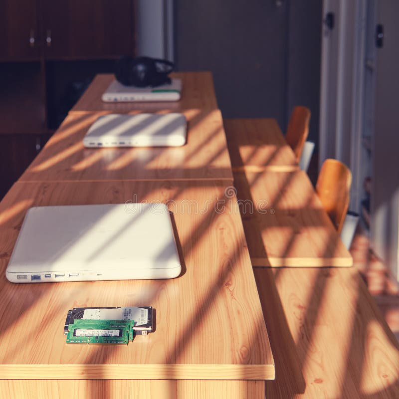 Computer Room in School. Computer Classroom is Empty Waiting for ...