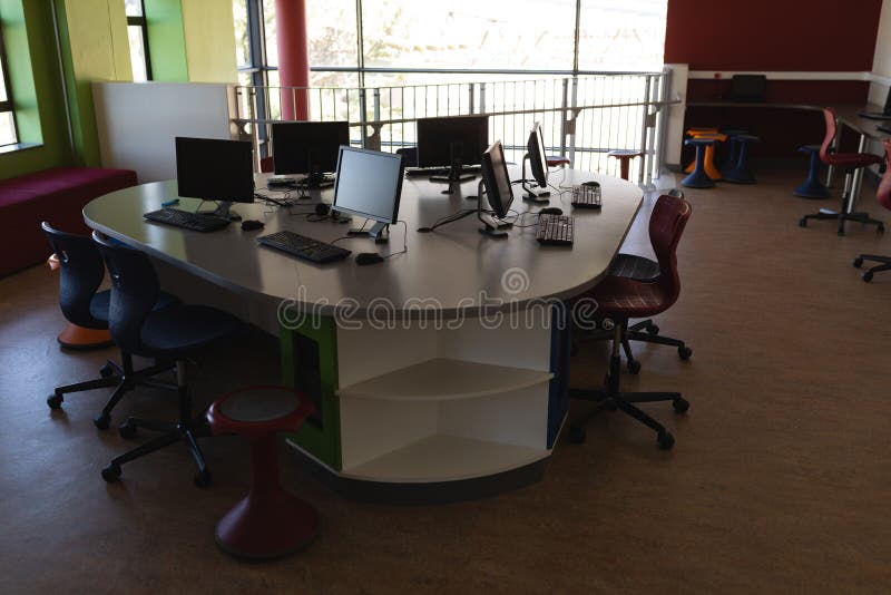 Computer room in a school stock photo. Image of background - 137902946
