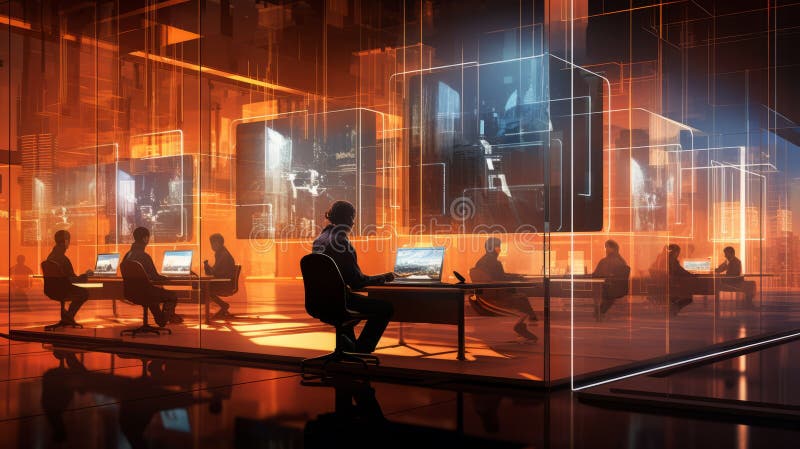 Computer Rooms and People Working at Computers. Stock Illustration ...